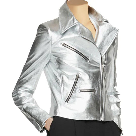 Women's Silver Biker Leather Jackets – Lusso Leather