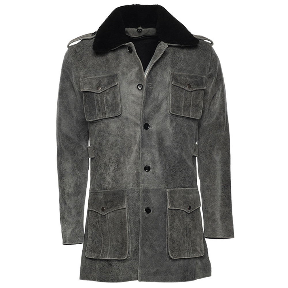 Ryder vintage grey leather coat with fur collar – Lusso Leather