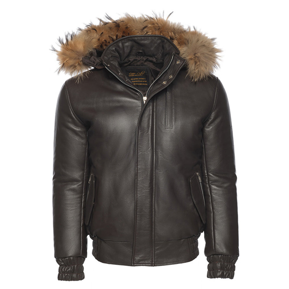 Castillo Brown winter leather jacket with hoodie – Lusso Leather
