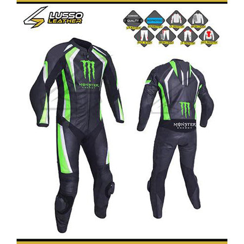 Monster green and black motorcycle leather suit – Lusso Leather