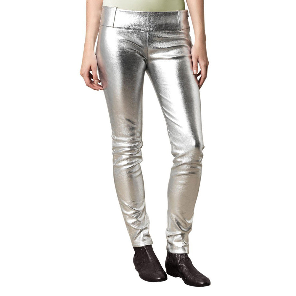 Mettalic Silver leather pants (style #19), high waist leather pants ...