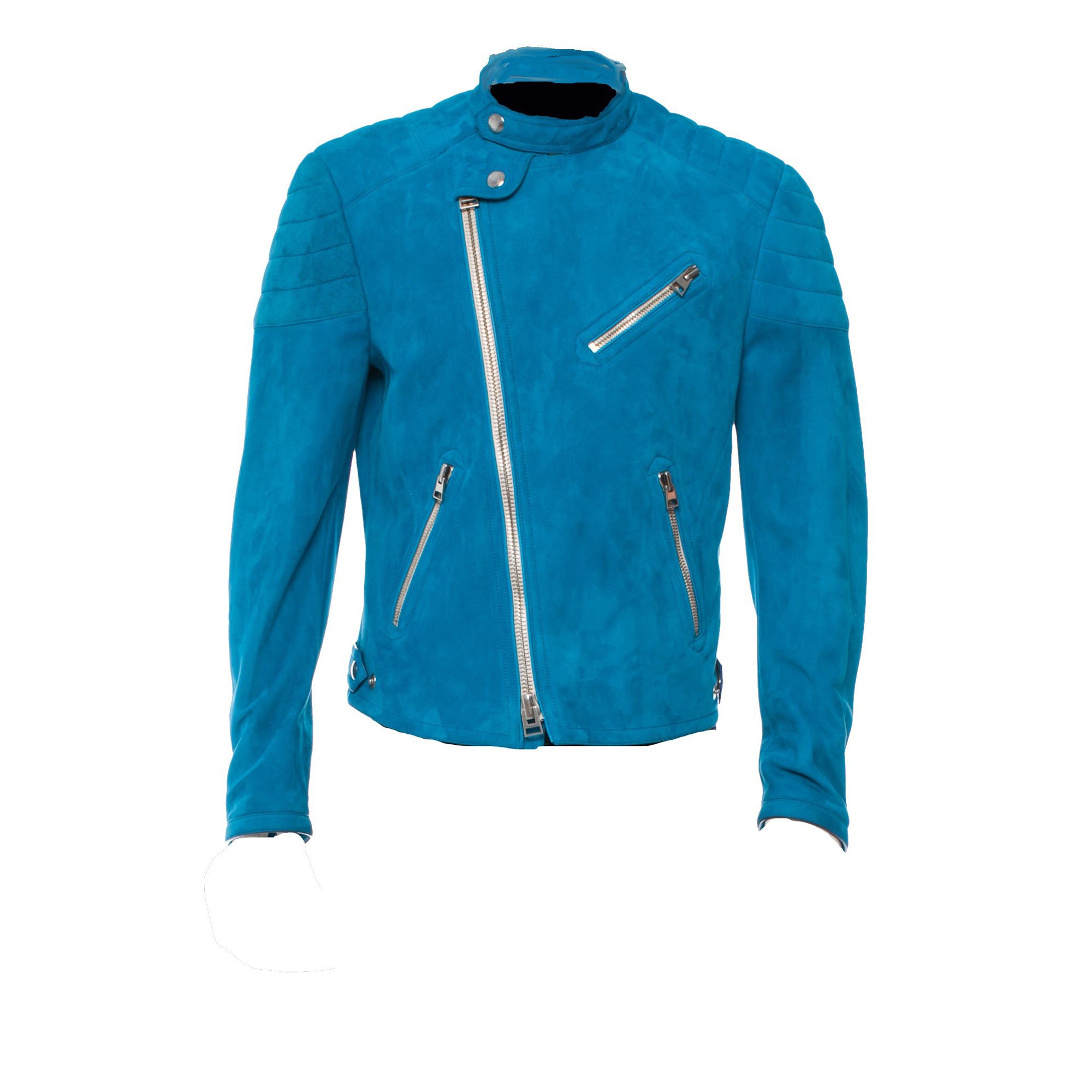 Blue Suede Jacket With Snap Collar | lussoleather – Lusso Leather